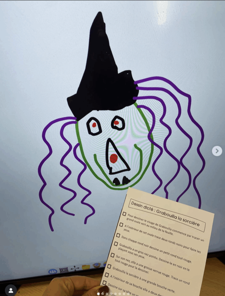 Dictée de dessin : grabouilla la sorcière – La maternelle pailletée